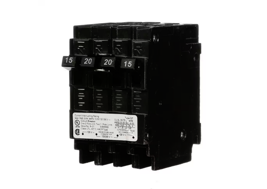 Triplex Two Outer 15 Amp Single-Pole and One Inner 20 Amp Double-Pole ...