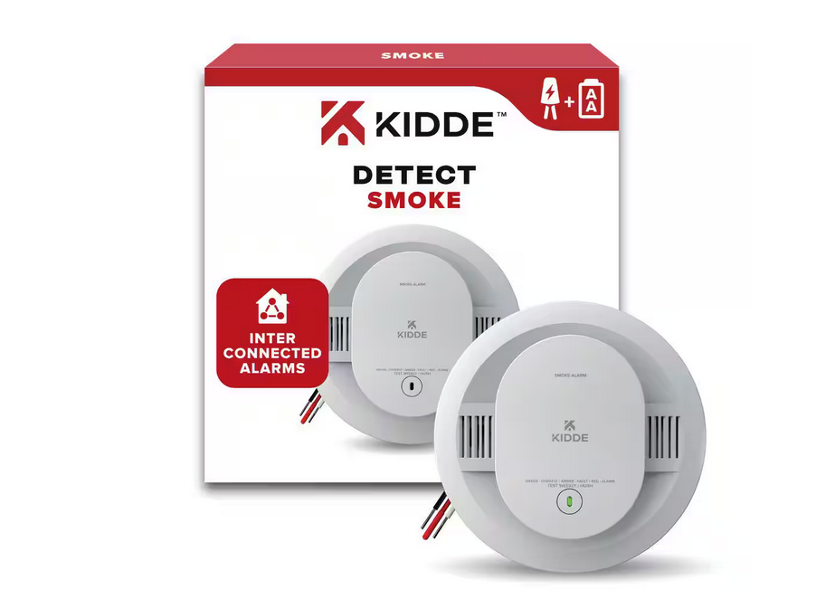 Hardwired Smoke Detector with Interconnected Alarm and LED Warning Lig ...